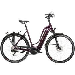 E-Bike KROSS "Trans Hybrid Prestige 630 28 Zoll lila - Shimano Mittelmotor" Gr. 56, lila (lila, schwarz), Elektrofahrr&auml;der, Damen, 56cm, 28 Zoll (71,12cm), E-Bike, SHIMANO 36 V/250 W DU-E6110, Mittelmotor