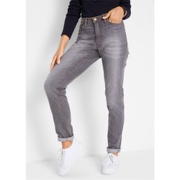 Mom-Jeans bonprix, Damen, Gr. 38, N-Gr, grau (grau used (l&auml;nge: regul&auml;r)), Denim/Jeans, Obermaterial: 82% Baumwolle, 17% Polyester, 1% Elasthan, unifarben, regular fit lang, Jeans Mom-Jeans, Regular Fit, mit Eingrifftaschen, Ges&auml;&szlig;taschen und Coinpocket