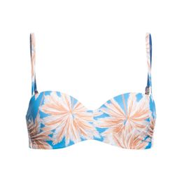 Bandeau-Bikini-Top Roxy "Roxy Love The Beach Vibe", Damen, Gr. XXL, Cup B, blau (azure blau palm island), Obermaterial: 74% Nylon, 26% Elasthan;, Bikini-Oberteile Bandeau-Bikini-Top