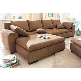 Ecksofa Home Affaire "Cara Mia L-Form, B: 325 cm - OTTO. Verl&auml;ssliche Qualit&auml;t.", braun (mokka), B:325cm H:87cm T:183cm, Luxus-Microfaser Vintageoptik (100% Polyester);Microfaser Antiklederoptik (100% Polyester), Sofas, Ecksofa, mit 4 Zierkissen, optional Bettfunktion & Bettkasten