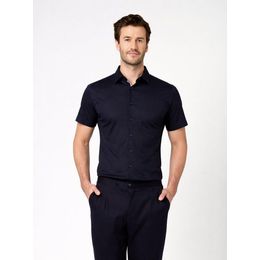 Kurzarmhemd DESOTO "Casual Kent 1/2", Damen, Gr. 3XL, N-Gr, solid navy, Jersey, Obermaterial: 100% Baumwolle, slim fit normal, Hemden Kurzarmhemd, Businesshemd, slim fit, Kentkragen