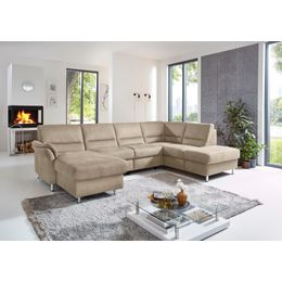 Wohnlandschaft DIE PLANBAR "ZE-EM16033 U-Form, Breite 316 cm", deluxe mandel, B:316cm T:203cm, 100% Polyester, Sofas, Wohnlandschaft, wahlweise mit Kopfst&uuml;tzen und echt bezogenem R&uuml;cken