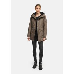 Winterjacke Navahoo "Navahoo Winterfunke Damen Winterjacke N038", Damen, Gr. L, grau (stone braun), Obermaterial: 100% Baumwolle CO., Jacken Winterjacke