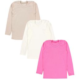 Unterhemd TUPTAM "Langarmshirt M&auml;dchen Langarmshirt 3er Pack", M&auml;dchen, Gr. 122, N-Gr, 3er pack pink, ecru, beige, Obermaterial: 100% Baumwolle CO., Unterhemden Unterhemd