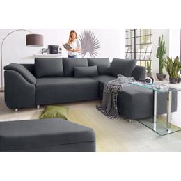 Ecksofa Collection AB "Sally L-Form", grau (anthrazit), B:256cm H:87cm T:165cm, Microfaser PRIMABELLE (100% Polyester) / Struktur (80% Polyester, 20% Acryl);Struktur (80% Polyester, 20% Acryl);Kunstleder SOFTLUX / Struktur (80% Polyester, 20% Acryl);Microfaser PRIMABELLE (100% Polyester) / Cord (100% Polyester), Sofas, Ecksofa, mit und ohne Bettfunktion, inklusive loser R&uuml;cken- und Zierkissen