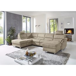 Wohnlandschaft DIE PLANBAR "ZE-EM16033 U-Form, Breite 316 cm", deluxe mandel, B:316cm T:203cm, 100% Polyester, Sofas, Wohnlandschaft, wahlweise mit Kopfst&uuml;tzen und echt bezogenem R&uuml;cken