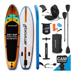 ArtSport Stand Up Paddle Board Beach Rocker mit Kajak-Set &ndash; Aufblasbares SUP Board Set bis 150 kg - Wei&szlig; & Bunt