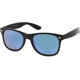 Wayfarer styleBREAKER "Nerd Sonnenbrille mit Rechteckigen Gl&auml;sern", Herren, blau (gestell schwarz glanz, glas blau), Modisch, Sonnenbrillen Wayfarer