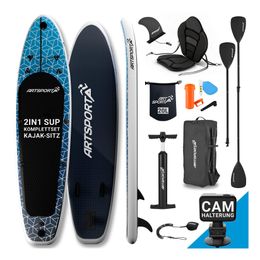 ArtSport Stand Up Paddle Board Deep Ocean mit Kajak-Set &ndash; Aufblasbares SUP Board Set bis 150 kg - Blau-Wei&szlig;