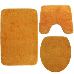 NYVI Badematte NYVISpa Lasalle - Badezimmerteppich - Rutschfest, Saugf&auml;hig, Schnell Trocknend, Fu&szlig;bodenheizung geeignet, Waschbar, Weich Farbe:Orange;Gr&ouml;&szlig;e:Set 3-teilig
