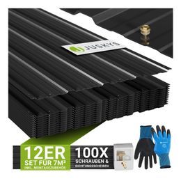 Juskys&reg; Profilblech Anthrazit - 12er Set, 129x45 cm, 0,23 mm, verzinkter Stahl, UV-best&auml;ndig, hohe Tragf&auml;higkeit, mit vorgebohrten L&ouml;chern