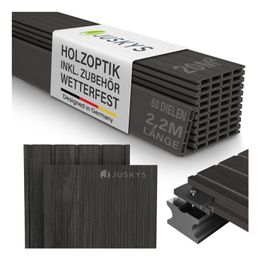 Juskys WPC Terrassendielen 20 m&sup2; &ndash; 220 cm Dielen, wetterfest inkl. Unterkonstruktion &ndash; Grau