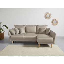 Ecksofa Home Affaire "Granbo L-Form", beige, B:240cm H:95cm T:170cm, 100% Polyester, Sofas, Ecksofa, incl. Bettfunktion und Bettkasten, Federkern-Polsterung, Seitentasche