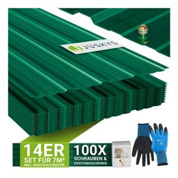 Juskys&reg; Profilblech Gr&uuml;n - 14er Set, 110x45 cm, 0,23 mm, verzinkter Stahl, UV-best&auml;ndig, hohe Tragf&auml;higkeit, mit vorgebohrten L&ouml;chern