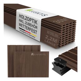 Juskys WPC Terrassendielen 30 m&sup2; &ndash; 220 cm Dielen, wetterfest inkl. Unterkonstruktion &ndash; Braun