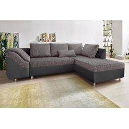 Ecksofa Collection AB "Sally L-Form", schwarz (schwarz, grau), B:256cm H:87cm T:165cm, Microfaser PRIMABELLE (100% Polyester) / Struktur (80% Polyester, 20% Acryl);Struktur (80% Polyester, 20% Acryl);Kunstleder SOFTLUX / Struktur (80% Polyester, 20% Acryl);Microfaser PRIMABELLE (100% Polyester) / Cord (100% Polyester), Sofas, Ecksofa, mit und ohne Bettfunktion, inklusive loser R&uuml;cken- und Zierkiss