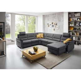 Wohnlandschaft DIE PLANBAR "ZE-EM16033 U-Form, Breite 330 cm", mammut grau, B:330cm T:262cm, 100% Polyester, Sofas, Wohnlandschaft, wahlweise mit Kopfst&uuml;tzen und Bettfunktion