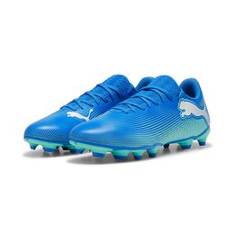 Fu&szlig;ballschuh Puma "FUTURE 7 PLAY FG/AG", Gr. 45, blau (hyperlink blau, mint, Puma wei&szlig;), Synthetik, Schuhe Fu&szlig;ballschuh, f&uuml;r Rasen- und Kunstrasenpl&auml;tze
