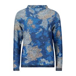 Rundhalspullover Betty Barclay "Grobstrick-Pullover mit Print", Damen, Gr. 36, blau (blau, camel), Obermaterial: 50% Polyester PES. 25% Baumwolle CO. 25% Polyacryl PAN., Pullover Rundhalspullover