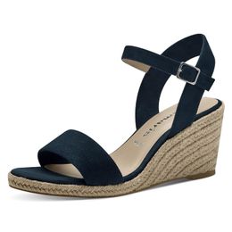 Keilsandalette Tamaris, Damen, Gr. 36, blau (dunkelblau), Textil, Veloursleder, unifarben, Schuhe Keilsandalette, Sommerschuh, Riemchensandale, mit verstellbarem Riemchen