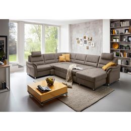 Wohnlandschaft DIE PLANBAR "ZE-EM16033 U-Form, Breite 330 cm", mammut nougat, B:330cm T:262cm, 100% Polyester, Sofas, Wohnlandschaft, wahlweise mit Kopfst&uuml;tzen und Bettfunktion