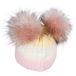 Bommelm&uuml;tze styleBREAKER "Gestreifte Kinder Bommelm&uuml;tze mit zwei Bommel", Jungen, rosa (rose, creme, gelb), 100% Polyacryl PAN., Modisch, M&uuml;tzen Bommelm&uuml;tze