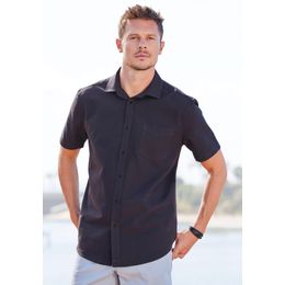 Kurzarmhemd John Devin "Regular Fit", Damen, Gr. XXL (45/46), N-Gr, schwarz, Web, Obermaterial: 75% Baumwolle, 25% Leinen, unifarben, regular fit, Rundhals, abgesteppte Kante, Hemden Kurzarmhemd, Leinenhemd mit Kentkragen aus Baumwoll-Leinen Mischung
