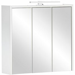Spiegelschrank Schildmeyer "Palermo, Breite 65 cm", wei&szlig; (mattwei&szlig;), B:65cm H:62,7cm T:16cm, FSC-zertifizierter Holzwerkstoff, Schr&auml;nke, Spiegelschrank, Mit LED-Leuchte und Steckdose, Metallbeschl&auml;ge, Glaseinlegeb&ouml;den