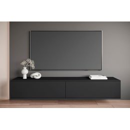 Lowboard OTTO HOME "Kenia", graphite schwarz matt, B:180cm H:32cm T:32cm, FSC-zertifizierter Holzwerkstoff, Sideboards, Lowboard, 2 Klappen &ndash; flexibel h&auml;ngend oder stehend montierbar