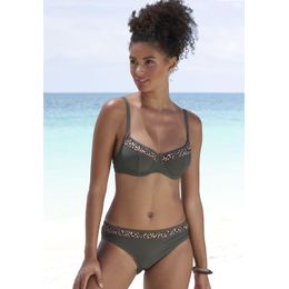 B&uuml;gel-Bikini-Top Lascana "Adelin", Damen, Gr. 38, Cup G, gr&uuml;n (oliv, leo), Recycling-Polyamid, unifarben, Bikini-Oberteile B&uuml;gel-Bikini-Top, mit bedruckten Eins&auml;tzen