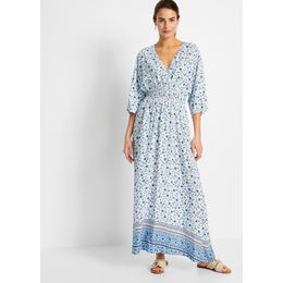 bonprix Maxikleid aus reiner Viskose, blau, Gr.44, geschmackvolles Maxikleid mit wundersch&ouml;nem Druck