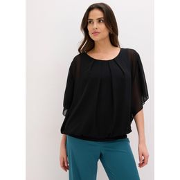 bonprix Chiffonbluse mit Untertop, schwarz, Gr.52, festliche Chiffonbluse mit Fledermaus&auml;rmeln und elastischem Bund