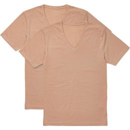 V-Shirt MARVELIS, Damen, Gr. XL, caramel, Jersey, Obermaterial: 94% Baumwolle, 6% Elasthan, unifarben, k&ouml;rpernah normal, V-Ausschnitt, Shirts V-Shirt, body fit, Doppelpack