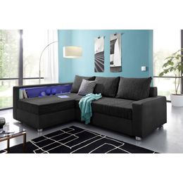 Ecksofa Collection AB "Relax L-Form", schwarz (schwarz, schwarz), B:223cm H:84cm T:91cm, Zierkissen: 100%Polyester;Struktur (100% Polyester);Microfaser PRIMABELLE (100% Polyester);Kunstleder SOFTLUX / Struktur (80% Polyester, 20% Acryl);Microfaser PRIMABELLE (100% Polyester) / Struktur (80% Polyester, 20% Acryl), Sofas, Ecksofa, inklusive Bettfunktion, Federkern, wahlweise mit RGB-LED-Beleuchtung