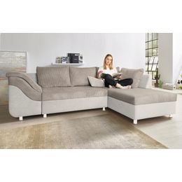 Ecksofa Collection AB "Sally L-Form", beige (beige, taupe), B:256cm H:87cm T:165cm, Microfaser PRIMABELLE (100% Polyester) / Struktur (80% Polyester, 20% Acryl);Struktur (80% Polyester, 20% Acryl);Kunstleder SOFTLUX / Struktur (80% Polyester, 20% Acryl);Microfaser PRIMABELLE (100% Polyester) / Cord (100% Polyester), Sofas, Ecksofa, mit und ohne Bettfunktion, inklusive loser R&uuml;cken- und Zierkissen