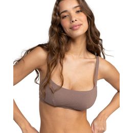 Triangel-Bikini-Top Roxy "Lasca", Damen, Gr. XXL, Cup B, grau (deep taupe), Obermaterial: 78% Nylon, 9% Nylon, 7, 00% Metall, 6, 00% Elasthan;, Bikini-Oberteile Triangel-Bikini-Top