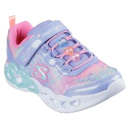 Sneaker Skechers "INFINITE HEART LIGHTS", M&auml;dchen, Gr. 31, bunt (lavendel multifarben), Lederimitat, Textil, kontrastfarbene Details, Schuhe Sneaker, Klettschuh mit Blinkfunktion, Gr&ouml;&szlig;enschablone zum Download