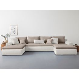 Wohnlandschaft Home Affaire "Win U-Form, B: 366 cm - OTTO. Verl&auml;ssliche Qualit&auml;t.", grau (taupe), B:366cm H:85cm T:176cm, Sofas, Wohnlandschaft, mit Bettfunktion, Bettkasten & 5 Zierkissen