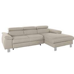 Ecksofa COTTA "Komaris L-Form, B: 244 cm", grau, B:244cm H:72cm T:166cm, Microfaser PRIMABELLE (100% Polyester);Kunstleder SOFTLUX(100%Polyurethan);Feinstruktur (100% Polyester);Kunstleder SOFTLUX/Struktur (100%Polyurethan, 90%Polyester, 10% Polyacryl), Sofas, Ecksofa, mit Kopfteilverstellung, optional Bettfunktion, Bettkasten & Licht