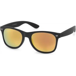 Wayfarer styleBREAKER "Nerd Sonnenbrille mit Rechteckigen Gl&auml;sern", Herren, orange (gestell schwarz glanz, glas orange, rot), Modisch, Sonnenbrillen Wayfarer