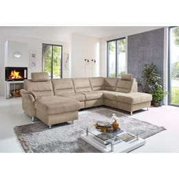Wohnlandschaft DIE PLANBAR "ZE-EM16033 U-Form, Breite 316 cm", deluxe mandel, B:316cm T:203cm, 100% Polyester, Sofas, Wohnlandschaft, wahlweise mit Kopfst&uuml;tzen und echt bezogenem R&uuml;cken