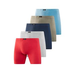 H.I.S. Langer Boxer H.I.S "Langer Boxer Boxershorts f&uuml;r Herren", Herren, Gr. 8, 5 Stk., rot, dunkelblau, hellblau, grau, khaki, Jersey, Obermaterial: 95% Baumwolle, 5% Elasthan, unifarben, Unterhosen Langer Boxer, Boxershorts f&uuml;r Herren, mit Logo am Bund