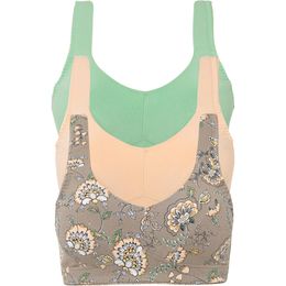 B&uuml;stenhebe bonprix "BH ohne B&uuml;gel mit Baumwolle (3er Pack)", Damen, Gr. 85, Cup D, braun (taupe paisley, cremeapricot, mint), Obermaterial: 95% Baumwolle, 5% Elasthan. Futter: 100% Baumwolle, BHs B&uuml;stenhebe, b&uuml;gellose Verarbeitung, f&uuml;r den Alltag, aus Baumwolle und Elasthan