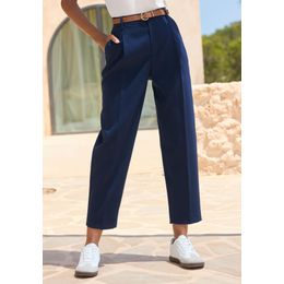 Bundfaltenhose Lascana, Damen, Gr. 40, N-Gr, marine, Web, Obermaterial: 76% Polyester, 20% Viskose, 4% Elasthan, unifarben, figurumspielend kn&ouml;chelfrei, Hosen, mit G&uuml;rtel, in modischer Barrel-Form