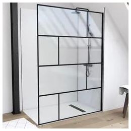 Walk-in-Dusche MARWELL "Bricks", schwarz (schwarz, schwarz), B:140cm H:195cm, Duschw&auml;nde, ohne Haltestange, 90x195 cm