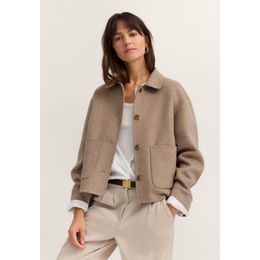 Kurzjacke Bugatti "Regular Fit", Damen, Gr. 44, 80, braun, 50% Wolle, 45% Polyester, 5% sonstige Fasern, unifarben, regular fit, Jacken Kurzjacke, im Overshirt-Stil mit Wollmix