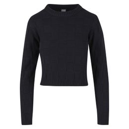 Rundhalspullover Urban Classics "Urban Classics Damen Ladies Check Knit Sweater", Damen, Gr. M, schwarz, 60% Baumwolle, 40% Polyacryl, unifarben, normal, Rundhals, Pullover Rundhalspullover