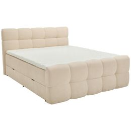 Moderano Boxbett, Beige, Textil, Tanne, Hartholz, H3, 5-Zonen, H&ouml;he ca. 24 cm, 180x200 cm, gepolstertes Kopfteil, Topper durchgehend, H&auml;rtegradauswahl, Matratze geteilt, Schlafzimmer, Betten, Doppelbetten