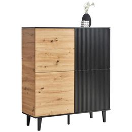 Xora Highboard, Schwarz, Eiche Artisan, Metall, Holzwerkstoff, 4 F&auml;cher, 106.5x126x40 cm, Bsci, Beim&ouml;bel erh&auml;ltlich, stehend, Wohnzimmer, Kommoden & Sideboards, Highboards