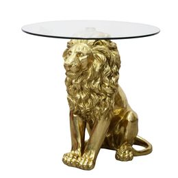 Ambia Home Beistelltisch, Gold, Kunststoff, Glas, Tier, rund, rund, 60.5x61x60.5 cm, einfacher Aufbau, Wohnzimmer, Wohnzimmertische, Beistelltische, Glas-Beistelltische